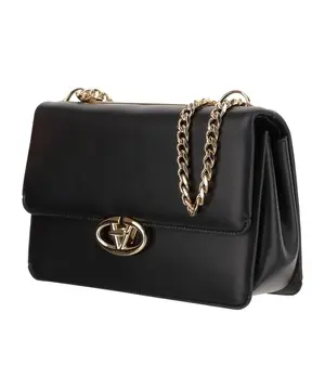 Valentino Garavani Logo Plaque Foldover Top Shoulder Bag - Black