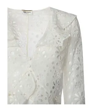 Saint Laurent Embroidered Cut-out Long-sleeved Blouse