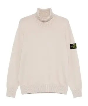 Stone Island Logo Patch Roll Neck Jumper - Plaster