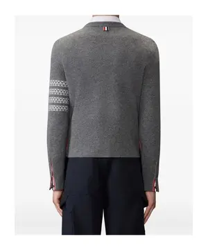 Thom Browne Long Sleeve Crewneck Sweater With Dog Motif - Gray