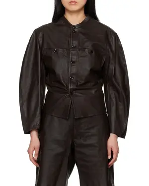 LEMAIRE Curved Sleeve Leather Jacket