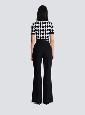 Balmain Diamond Pattern Knit Cropped Top With Decorative Buttons And Back Zipper