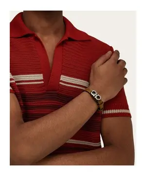 FERRAGAMO Double Gancini Bracelet - Black/ginger