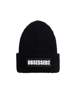 Dsquared2 Logo Patch Ribbed Knit Beanie - Black