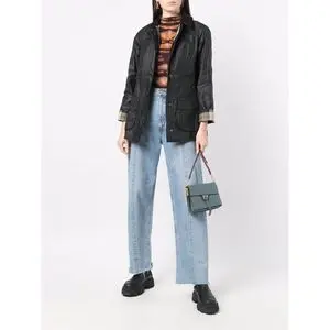 Barbour Wax Jacket With Corduroy Collar And Tartan Lining - Black
