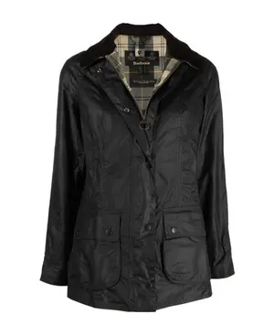 Barbour Wax Jacket With Corduroy Collar And Tartan Lining - No