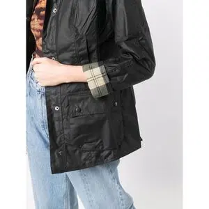 Barbour Wax Jacket With Corduroy Collar And Tartan Lining - No