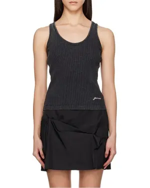GANNI Washed Ribbed Crewneck Tank Top - Black