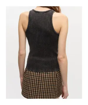 GANNI Washed Ribbed Crewneck Tank Top - Black