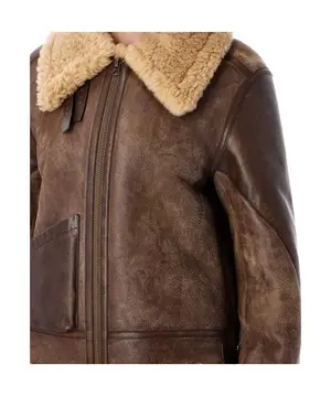 Ralph Lauren Zipped Aviator Jacket With Wool Lapels And Leather Trim