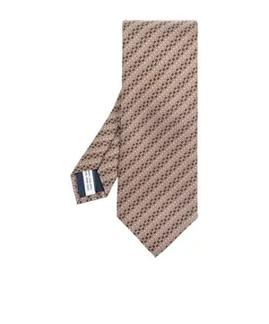 FERRAGAMO Geometric Printed Silk Tie - Brown