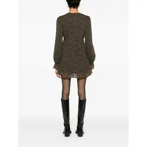 Saint Laurent Leopard Print Long-sleeved Dress - Black