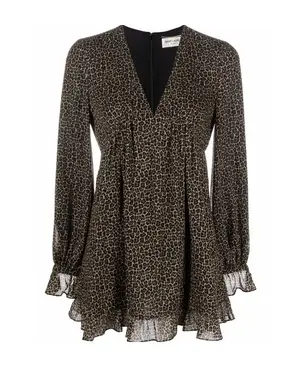 Saint Laurent Saint Laurent Leopard Print Long-Sleeved Dress No