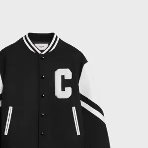 Celine Textured Wool Varsity Jacket - Black