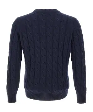 KANGRA Cable Knit Crew Neck Sweater - Black