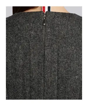 Thom Browne Wool Pleated Midi Dress With Signature Striped Sleeves