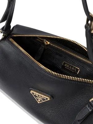 Prada Logo Plaque Zipped Shoulder Bag