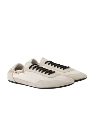 Prada Round Toe Lace-up Sneakers - Ivory