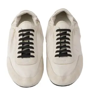 Prada Round Toe Lace-up Sneakers - Ivory