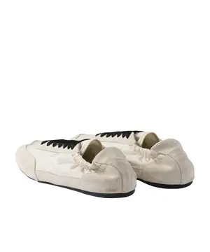 Prada Round Toe Lace-up Sneakers - Ivory