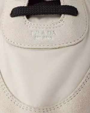 Prada Round Toe Lace-up Sneakers - Ivory