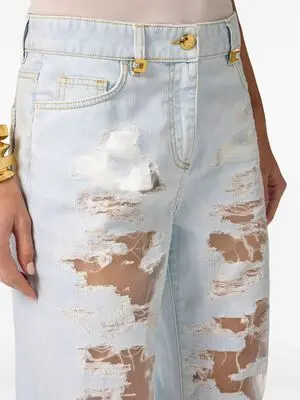 Elisabetta Franchi Organza Detailed Distressed Palazzo Jeans - Destroyed Denim