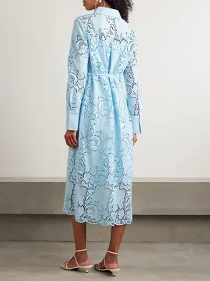 Erdem Tie-waist Madeira Embroidered Shirt Dress - Light Blue