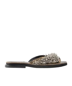 Dries Van Noten Embellished Snake-effect Leather Slides