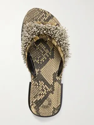 Dries Van Noten Embellished Snake-effect Leather Slides