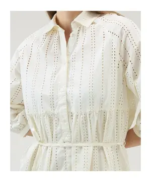 Woolrich Broderie Anglaise Shirt Dress With Tie Waist And Ruffle Hem - Nude