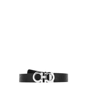 FERRAGAMO Gancini Embossed Reversible Leather Belt - Black