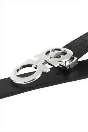 FERRAGAMO Gancini Embossed Reversible Leather Belt - Black