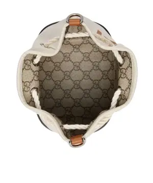 Gucci Logo Print Leather Trimmed Bucket Bag