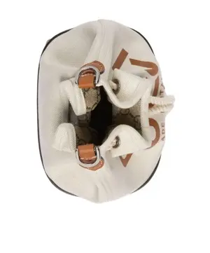 Gucci Logo Print Leather Trimmed Bucket Bag