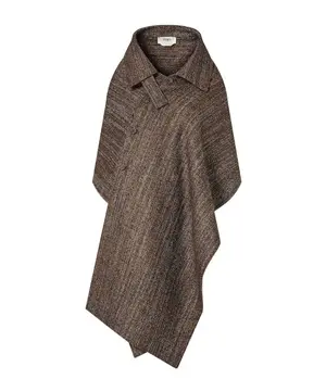 Fendi Asymmetrical Hem Tweed Short Cloak - Brown