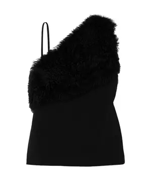 TOTEME One Shoulder Fur Trimmed Top