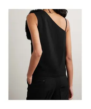 TOTEME One Shoulder Fur Trimmed Top
