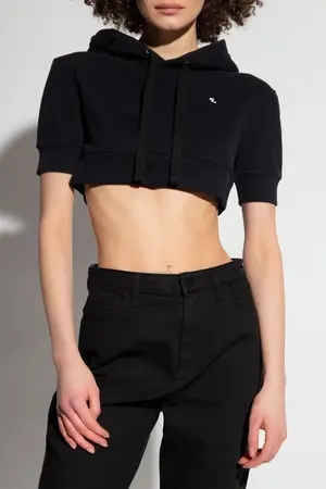 Raf Simons Cropped Short Sleeve Hoodie - Black