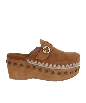 Mou Studded Platform Clogs - Brown