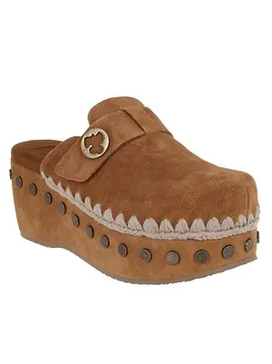Mou Studded Platform Clogs - Brown