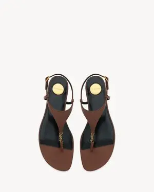 Saint Laurent Cassandra Flat Sandals In Smooth Leather - Brown