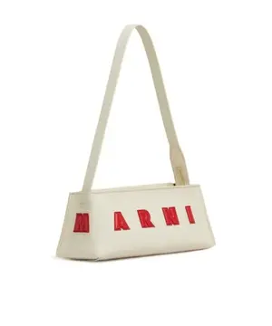 Marni Logo Detailed Zipped Shoulder Bag - Ivory/lacquer Ware