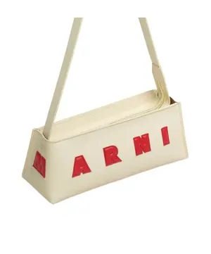 Marni Logo Detailed Zipped Shoulder Bag - Ivory/lacquer Ware