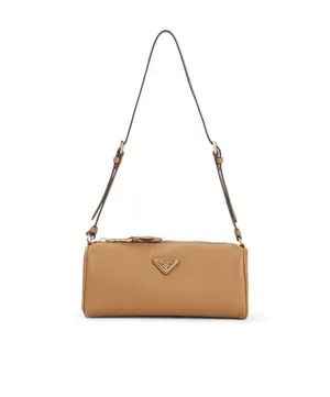 Prada Logo Plaque Zipped Shoulder Bag - Nude