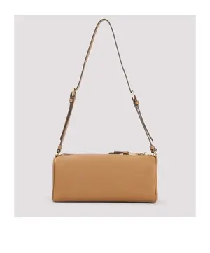 Prada Logo Plaque Zipped Shoulder Bag - Nude