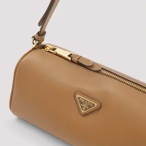Prada Logo Plaque Zipped Shoulder Bag - Nude