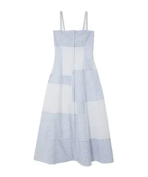 Gabriela Hearst Patchwork Stripe Suspender Dress - Blue