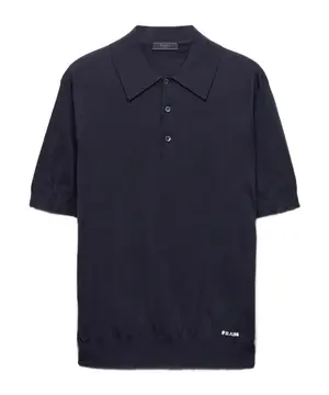 Prada Logo-jacquard Short-sleeved Polo Shirt - Blue