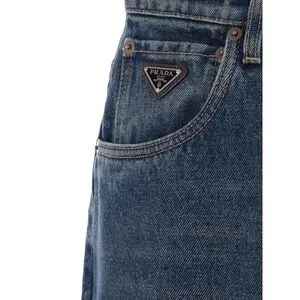 Prada Logo Plaque Balloon Jeans - Blue