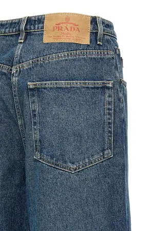Prada Logo Plaque Balloon Jeans - Blue